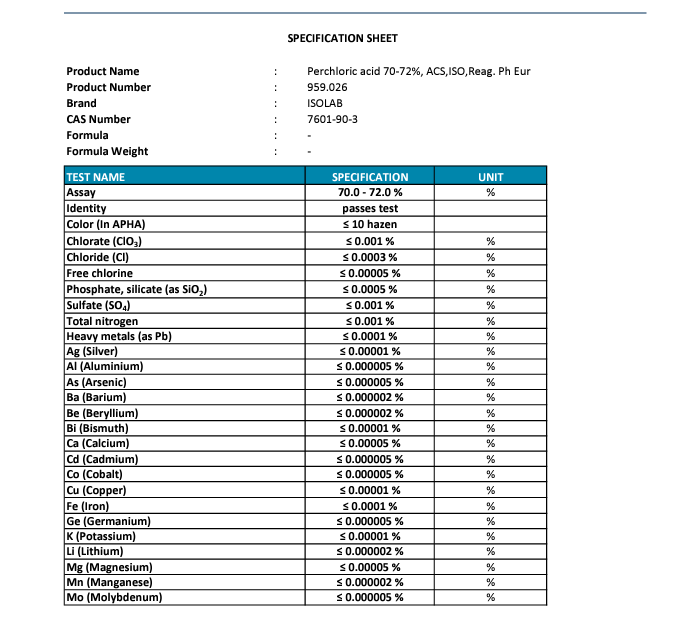 Perchlorıc Acıd 70-72%